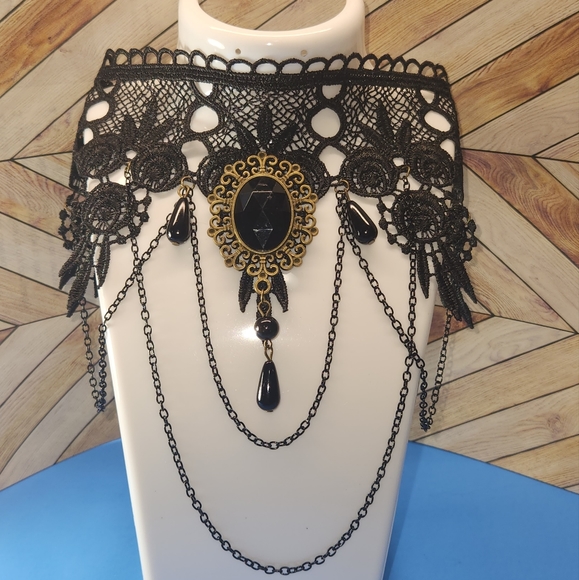 Jewelry | 1879 Rare Black Crochet Choquer With Pendant Adaptable Size ...
